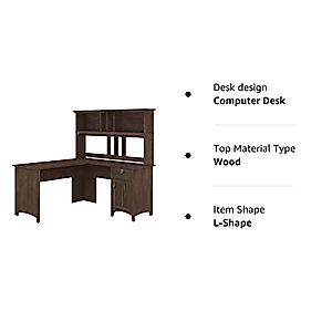 Bush Furniture Salinas L Shaped Desk with Hutch in Ash Brown | Corner Table with Drawers and Storage for Home Office