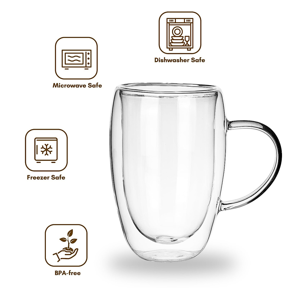 Moretoes 16oz Clear Coffee Mug, Double Walled Glass Coffee Mugs with Handles, Insulated Espresso Cups, Set of 4