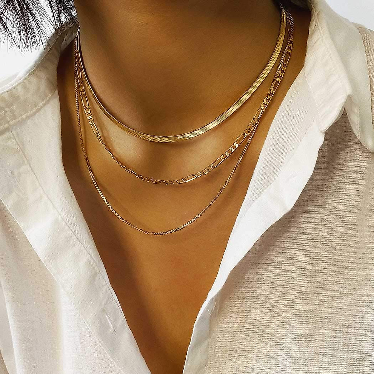 Jeairts Layered Herringbone Necklace Gold Snake Chain Choker Necklaces Dainty Necklace Jewelry for Women