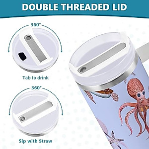 DIGTIA Stainless Steel Insulated Tumbler w/Handle & Straw, Turtles Octopus Double Wall Vacuum Travel Coffee Mug Cup w/Lid, Leak-Proof Sports Fish Sea Water Bottle,30oz