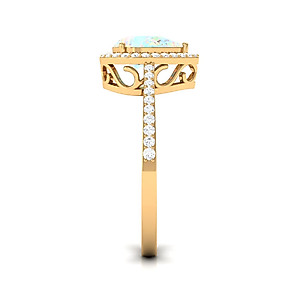 Rosec Jewels Natural Ethiopian Opal Halo Engagement Ring with Diamond | 5X7 MM | AAA Quality, 14K Yellow Gold, Size:US 5.50