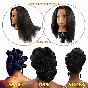 Kalyx African Mannequin Head Real Hair for Cosmetology Manikin Maniquins Hairdresser Practice Training Head Doll Head and Table Clamp Stand(B12)