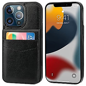 KIHUWEY Compatible with iPhone 13 Pro Case Wallet with Credit Card Holder, Premium Leather Magnetic Clasp Kickstand Heavy Duty Protective Cover for iPhone 13 Pro 6.1 inch(Black)