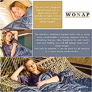 WONAP Bamboo Weighted Blanket | 100% Natural Bamboo Cooling with Premium Glass Beads | 15 lbs | 60"x80" Queen Size | for Adult and Kids | Heavy Blanket | Folkstone Grey