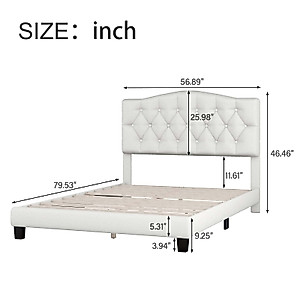 Full Size Upholstered Platform Bed Frame with Saddle Curved Headboard and Diamond Tufted Details, Wooden Slats Support, No Box Spring Needed for Boys Girls Teens Adults, Under Bed Storage (Full)