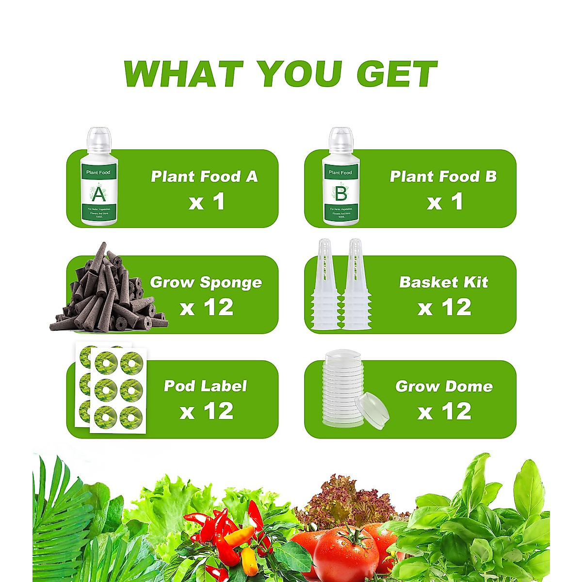 51Pcs Seed Pods Kit for Aerogarden, Hydroponic Pods Supplies, Hydroponic Garden Accessories with 200ml Plant Food Nutrient,12 Grow Sponges, 12 Grow Baskets, 12 Pod Labels, 12 Grow Domes, 1 Tweezer