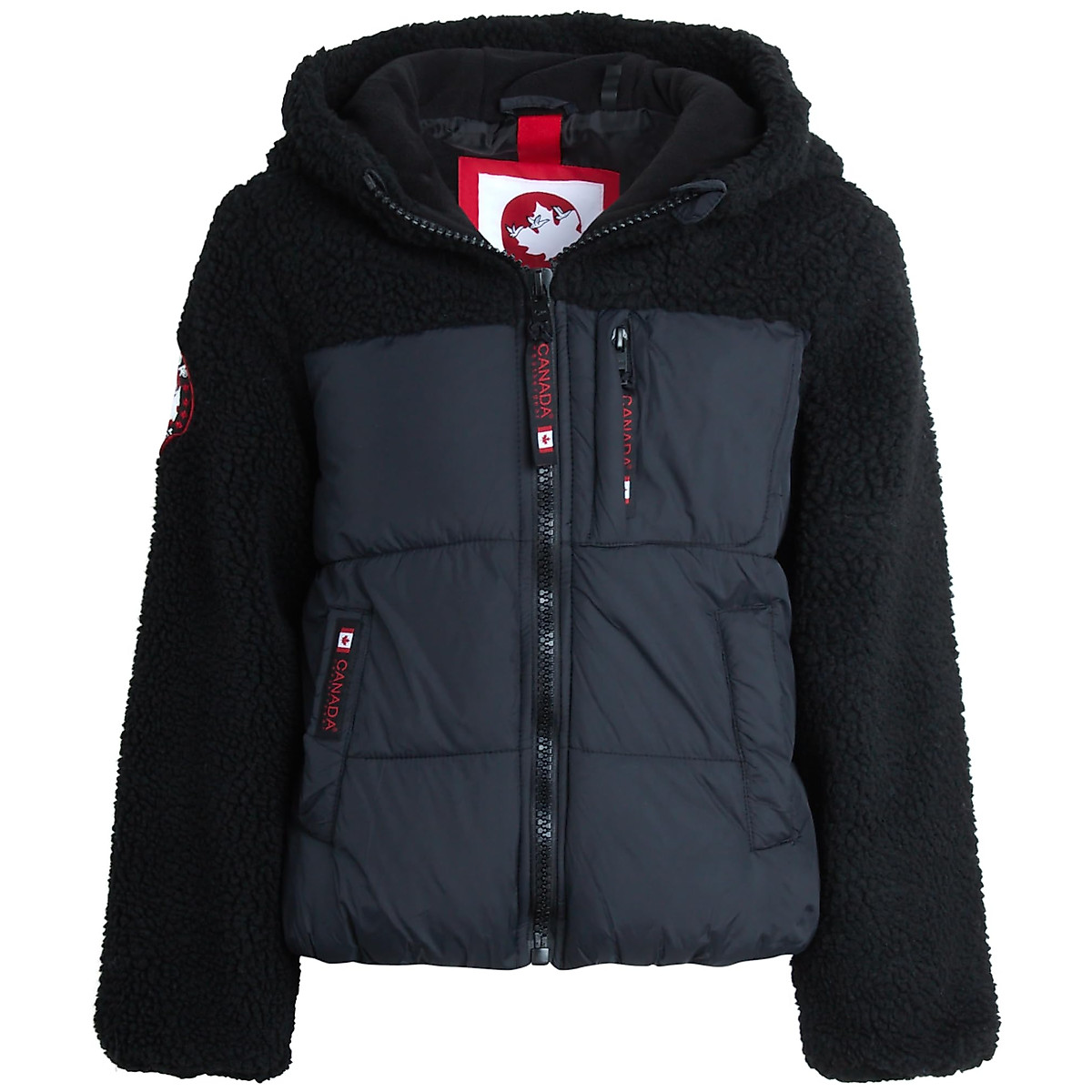 CANADA WEATHER GEAR Girls' Jacket - Sherpa Lined Puffer Coat with Hood (Size: 4-16), Size 7-8, Black