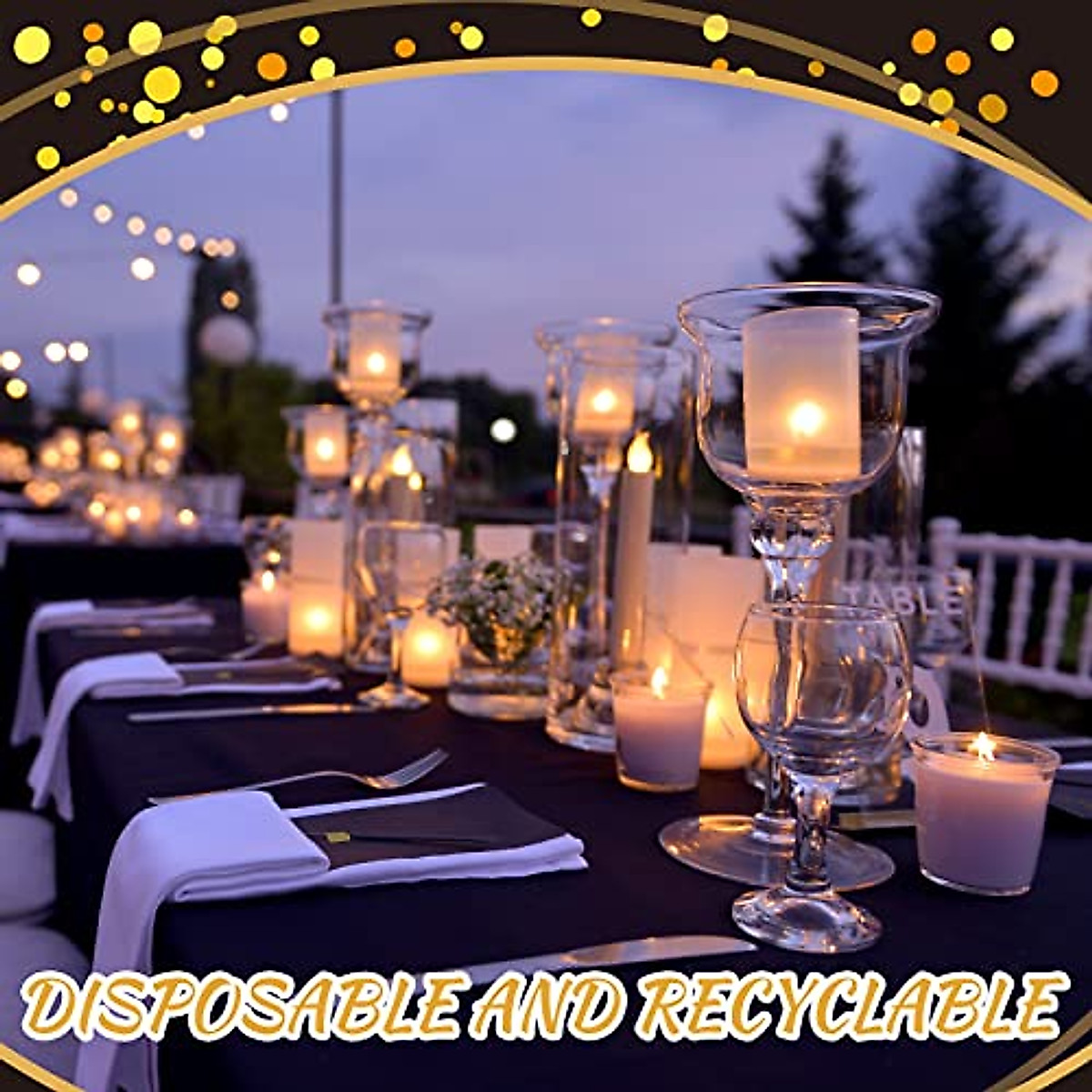 Plastic Table Cloth Disposable Table Cover Plastic Table Cloth for Indoor or Outdoor Tables Parties Picnic Birthdays and Weddings, 54" x 108"(Black, Gold, 12 Pcs)