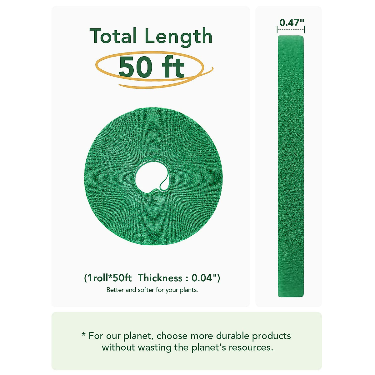 LE TAUCI Plant Ties, Garden Tape for Plant, Reusable Adjustable Thicker Support for Growing, Strong Grip, Tomato Vines Indoor Outdoor, 50 ft x 0.47 Inch, 1 roll, Green