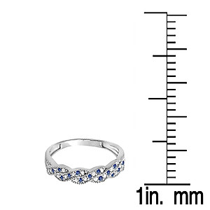 Dazzlingrock Collection 10K Round White Diamond & Blue Sapphire Women Anniversary Wedding Band Swirl Ring, White Gold, Size 7