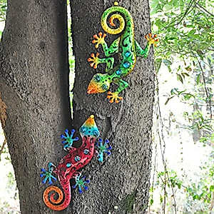 wotieuns Metal Gecko Wall Art Metal Lizard Outdoor Wall Decor Suitable for Yard Fence Patio Garden Decor Set of 2