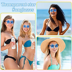 NACHLYNN 12 Pcs Rimless Star Shaped Sunglasses Light Blue Transparent Sunglasses Pentagram Glasses for Party Favor Cosplay