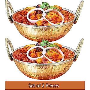 VAKRATUNDA KITCHENWARES Heavy-Duty Copper Bowl Kadai, Food Grade Copper and Steel Serving Karahi Bowls, Multipurpose Indian Serving Kadhai Copper Bowls, Diameter 5 Inches Pack of (2)