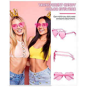 TOODOO 14 Pairs Heart Shaped Sunglasses for Women Girls Heart Sunglasses Rimless Transparent Glasses Bulk for Party Favors(Pink)