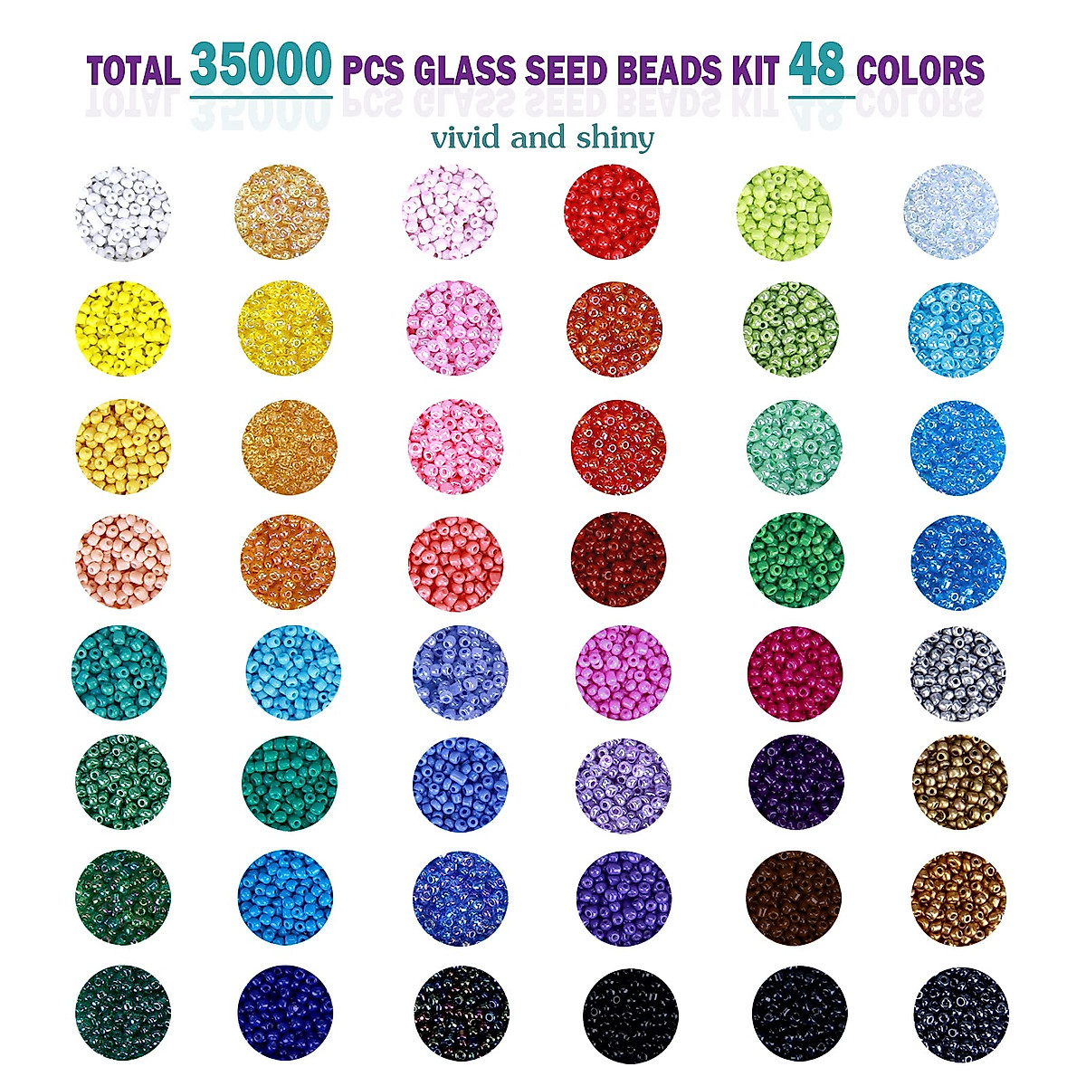 GREENTIME 3MM Bracelet Beads Kit for Bracelets Making, 35000pcs Seed Beads Small Glass Beads 8/0 Rainbow Beads Set with Letter Beads Elastic String Charms for Crafts (48 Colors)