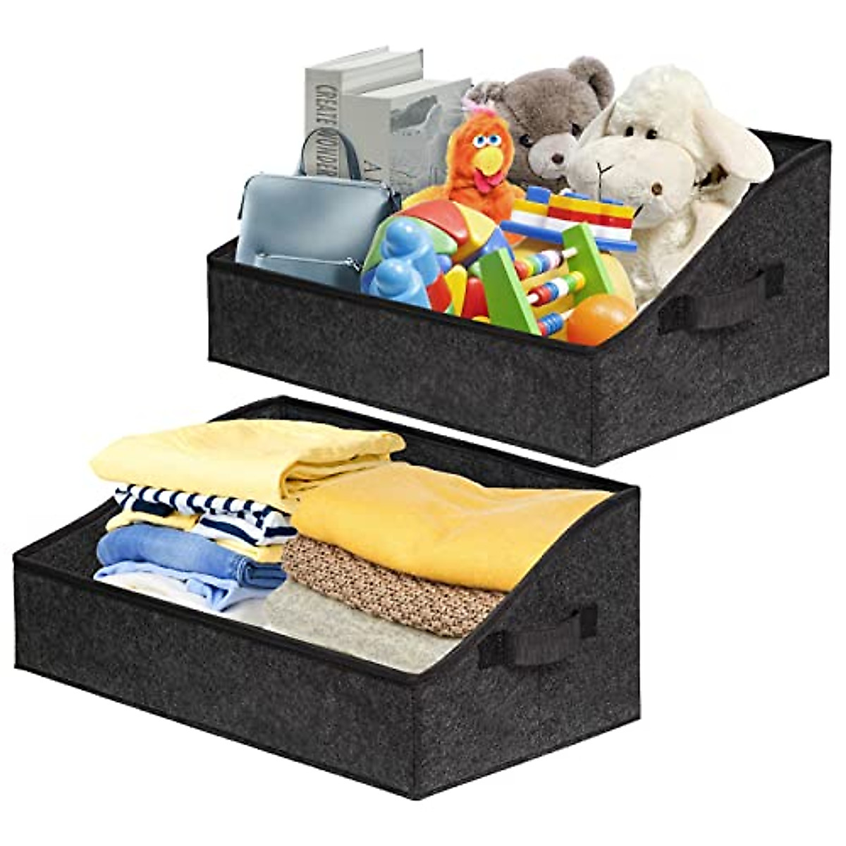 Msoesticc.dl 2Pcs Foldable Trapezoid Closet Storage Bins with Handle, Large Capacity Closet Organizer Storage Basket, Felt Clothes Bins Storage for Closet Shelves Wardrobe Cabinet 16.5 x 11 x 7.6Inch