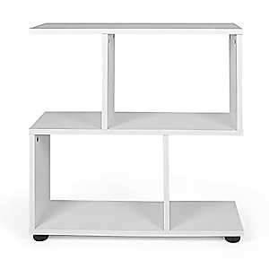 Giantex 3-Tier Geometric Bookshelf, 24’’ Tall Wood S-Shaped Display Shelves with Thick Foot Pads, Freestanding Open Shelves Nightstand, Floor Standing Display Shelf Bookcase