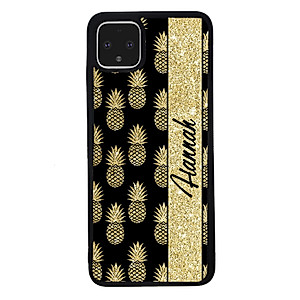 Gold Pineapple Personalized Black Rubber Phone Case Compatible With Google Pixel 8 Pro, 8a, 8, 7a, 7, Pixel 7 Pro, 6a, Pixel 6 Pro, 6, Pixel 5, 4a 5G, 4a 4G, 4, 4 XL, 3a, 3a XL, 3, 3 XL, 2 XL, 2