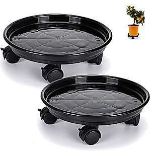 Skelang 13" Plant Caddy, Movable Plant Stand Pot Saucer, Plant Pallet Tray Trolley with Casters, Plant Dolly for Garden Planter, Deck Potted Plant, Each Load Capacity 125 Lbs, Pack of 2 (Black)