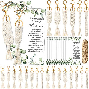 Ecation 24 Sets Baby Shower Favors for Guests Boho Macrame Keychains Crochet Tassel Key Ring Thank You Cards with Rope
