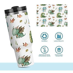 Flradish 40oz Tumbler with Handle, Cute Dragons Stainless Steel Tumbler with Lid and Straws Double Wall Vacuum Insulated Leakproof Coffee Travel Mug