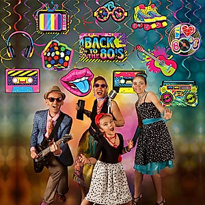 53 Pieces 80s Party Decorations, Retro 1980s Hip Hop Party Hanging Swirls Ceiling Decor for Adults Back to The 80s Party 1980s Throwback Birthday Party Neon Party Rock Hippie Party Supplies