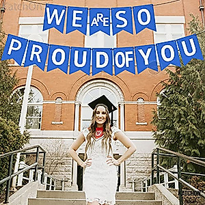 We Are So Proud of You Banner - Felt, NO DIY, Large 10 Feet | Blue and White Graduation Decorations 2023 | Graduation Banner for Class of 2023 Decorations | Nurse Graduation Party Decorations 2023