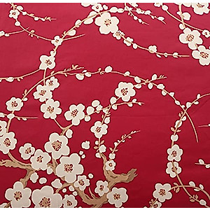 Brandream King Size Duvet Cover Set Japanese Oriental Style Cherry Floral Red Blossom Flower Branches Print Chinoiserie Bedding Pillowcases Set 800TC Egyptian Cotton Sateen Botanical Tree 3 Piece