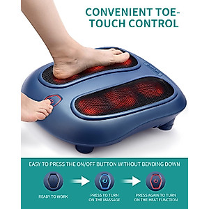 Nekteck Foot Massager with Heat, Shiatsu Heated Electric Kneading Foot Massager Machine for Plantar Fasciitis, Built-in Infrared Heat Function and Power Cord（Blue)