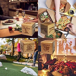 La Liburu Wooden Decision Dice, Gift Idea, Couple Date Night, Family, Foodie Dine in Take Out Activities Movie Genre, Engraved 4 Dice with Box and Pouch