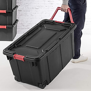 JALCH 40 Gallon Industrial Plastic Tote with Wheels, Black, 2-Pack