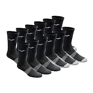 Saucony Men's Mesh Ventilating Comfort Fit Performance Crew Socks, 3, L-XL, Black (12 Pairs), Black Assorted (6 Pairs)