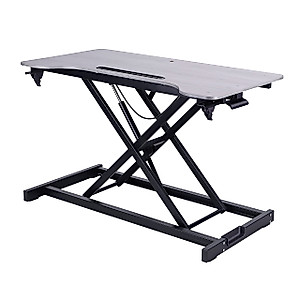 Rocelco Standing Desk Converter and Floor Mat - 31.5 Inch Sit Stand Up Dual Monitor Tabletop Riser with Tablet Mount, Height Adjustable Workstation - Deep Keyboard Tray - Gray (R VADRG-MAFM)