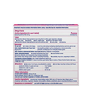 Benadryl Ultratabs Antihistamine Allergy Relief Tablets, Diphenhydramine HCl 25mg, 48 ct