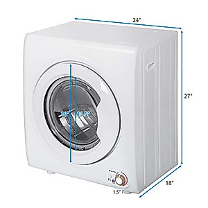 Merax Compact Laundry, Electric Portable Clothes Dryer with Stainless Steel Tub, Panel Downside Easy Control with 4 Automatic Drying Mode, White