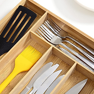 GREEHOMEDE Kitchen Drawer Organizer, Flatware Organizers, Silverware Tray with Dividers, Utensil Organizer, Bamboo Cutlery Tray, 14.6"x11.8"x1.8''