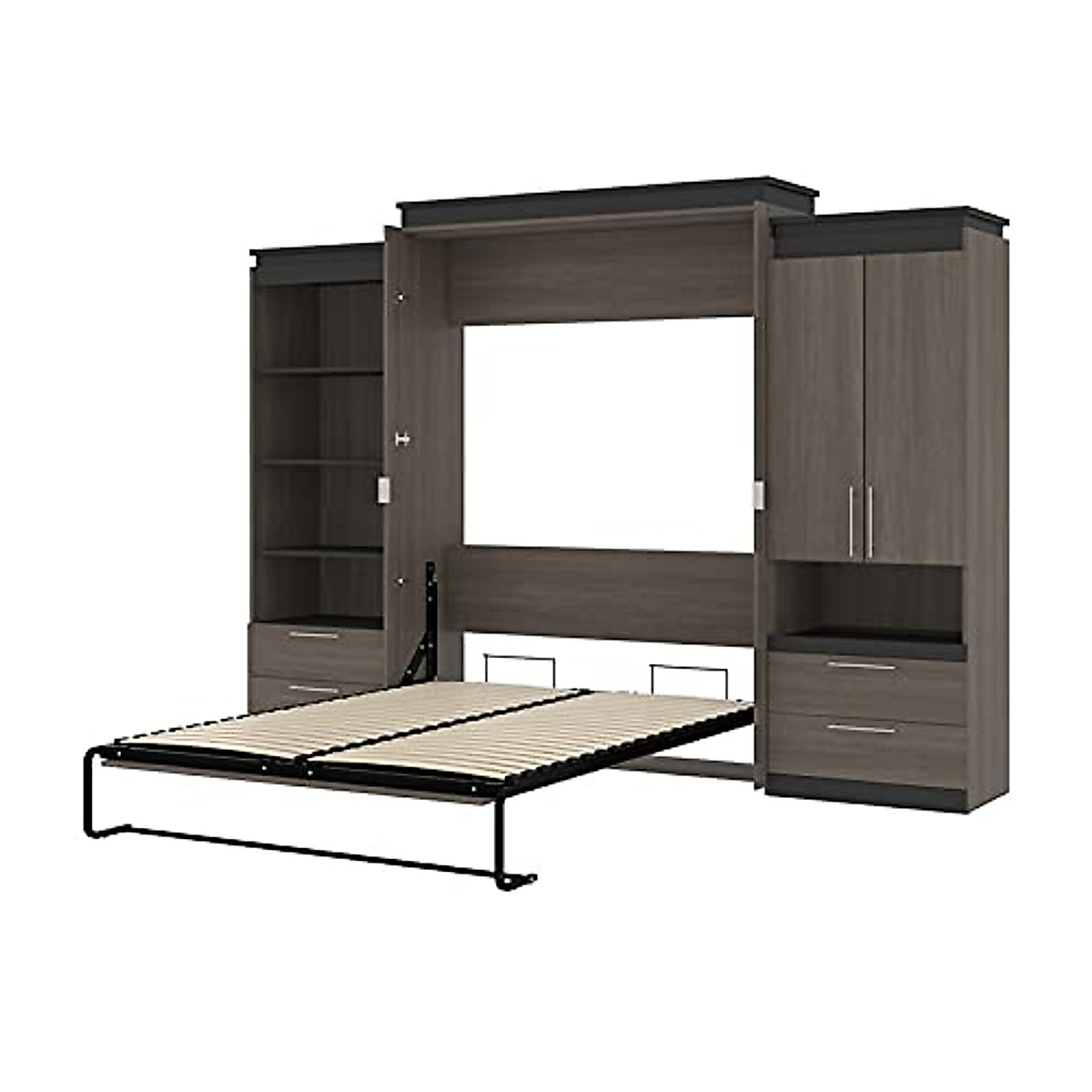 Atlin Designs 124" Modern Wood Queen Murphy Bed and Storage with Drawers in Gray