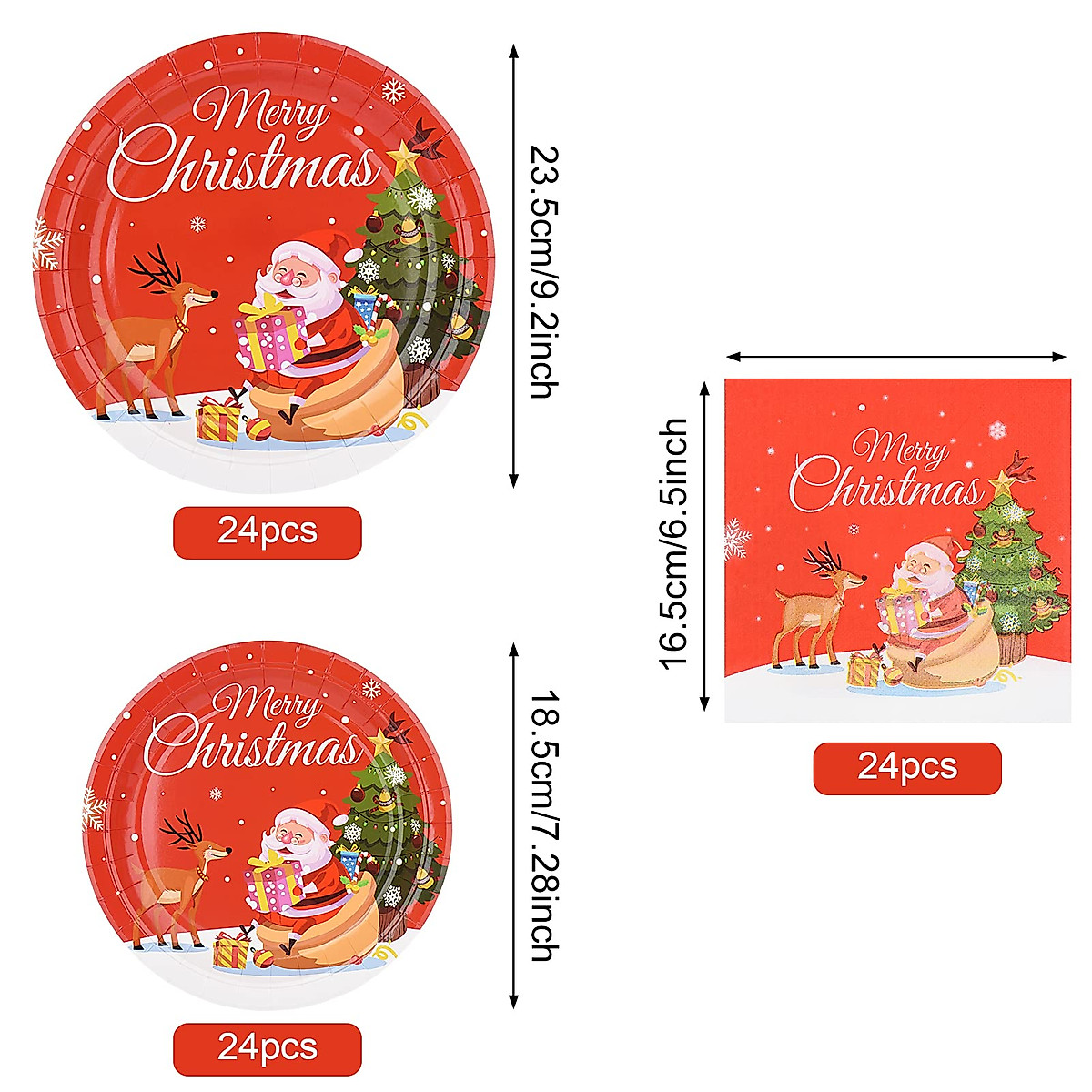 Bluechok Christmas Party Paper Plates Sets, 72Pcs Santa Elk Print Decorations Supplies, Disposable Xmas Holiday Decor Tableware Set Includes Paper Plates and Napkins for 24 Guests