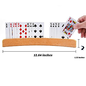 AMEROUS Wooden Playing Card Holders for Kids Seniors Adults, Long Enough Curved Wood Tray Rack Organizer for Card Game (Set of 4)