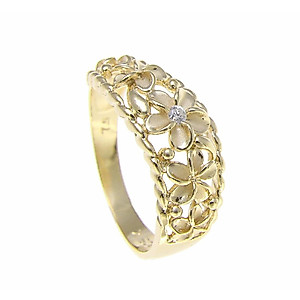 Arthur's Jewelry Yellow gold plated 925 sterling silver 5 Hawaiian plumeria flower cz ring curve style Size 9
