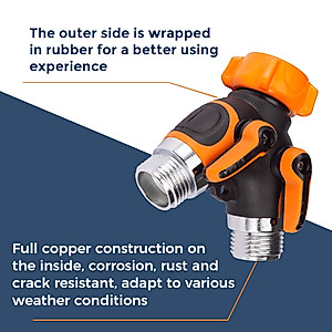 Giraffe Tools Garden Hose Splitter 2 Way Heavy Duty, 3/4" GHT Y Connector for Outdoor Faucet Spigot, Brass Fitting, Separate Shut Off Valve, Single Pack