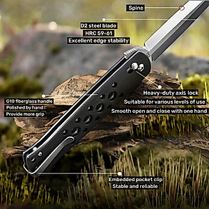 COHOMELARS Axis Lock Flipper Knife,Folding Pocket Knife with Clip, 4'' D2 Steel Blade,G10 Fiberglass Handle,EDC Knife for Men,Cold Steel Folding Knives