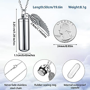 10 Pieces Cylinder Cremation Urn Necklace with Angel Wing Stainless Steel Memorial Keepsake Pendant Cremation Necklaces for Ashes for Women Men Urn Jewelry Sets Keepsake Urns Necklace with Filling Kit