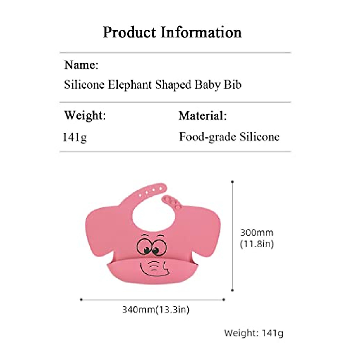 Elephant Silicone Bibs for Babies(2-Pack) Waterproof Bibs,Silicone Bibs with Food Catcher,Baby Bibs for Boy,Baby Girl Bibs (pink)