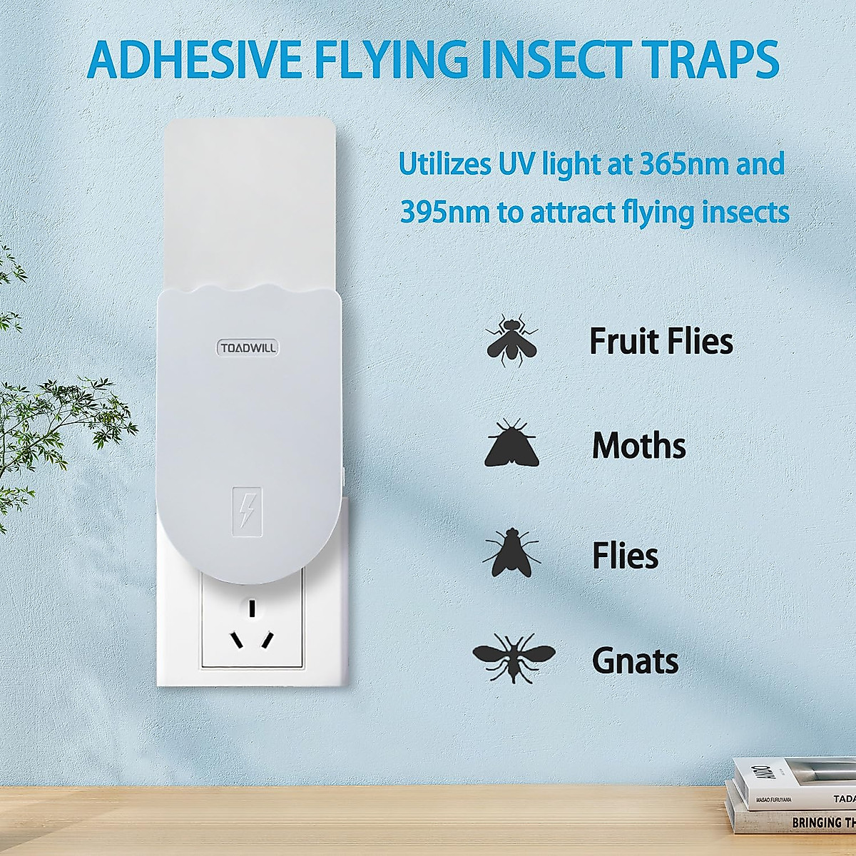 Fly Trap Indoor, Plug in Flying Insect Trap for Fruit Fly, Gnat, Moth, UV Mosquito Bug Trap Catcher with Night Light, Noiseless and Easy to Use, Ideal for House Bedroom Kitchen(1 Device+ 5 Refills)