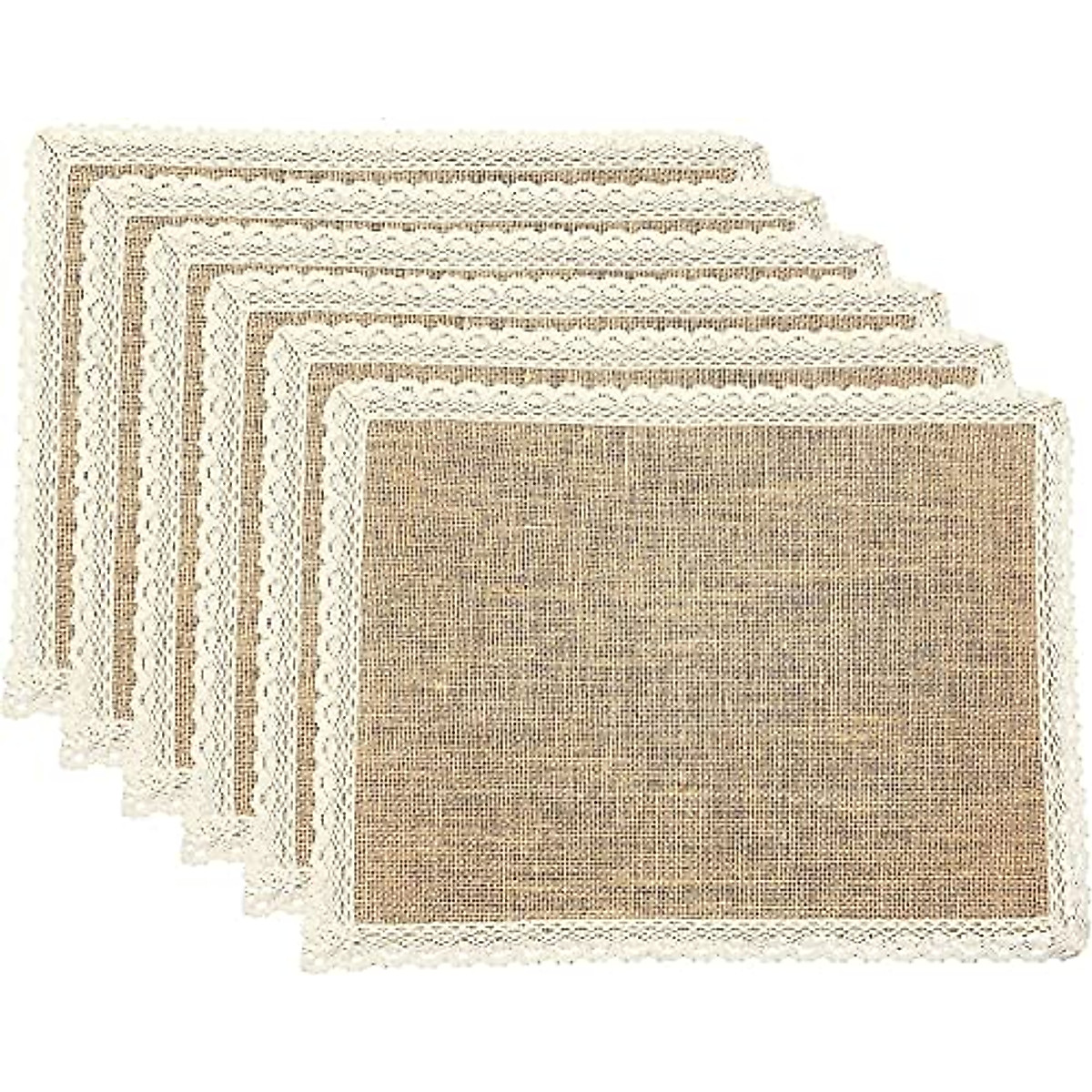 FiveRen Placemats Burlap and Beige Lace Jute Rustic Farmhouse Table Mats Table Decor & One of Life's Little Home Luxuries for Special Occasions, Parties, Weddings, BBQ's, Holidays (Set of 6)