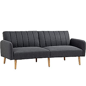 HOMCOM Two Seater Sofa Bed, Convertible Futon Couch Bed, Linen Upholstered Loveseat with Adjustable Backrest for Small Spaces, Living Room, Apartment, and Dorm, Dark Grey