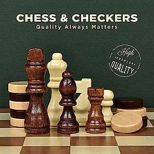 Chess Set – Chess Board for Adults and Kids – Magnetic Chess Set 2 in 1 – Chess and Checkers Board Game – 15” Magnetic Chess Board with Wooden Chess Pieces (Wooden Chess Set)