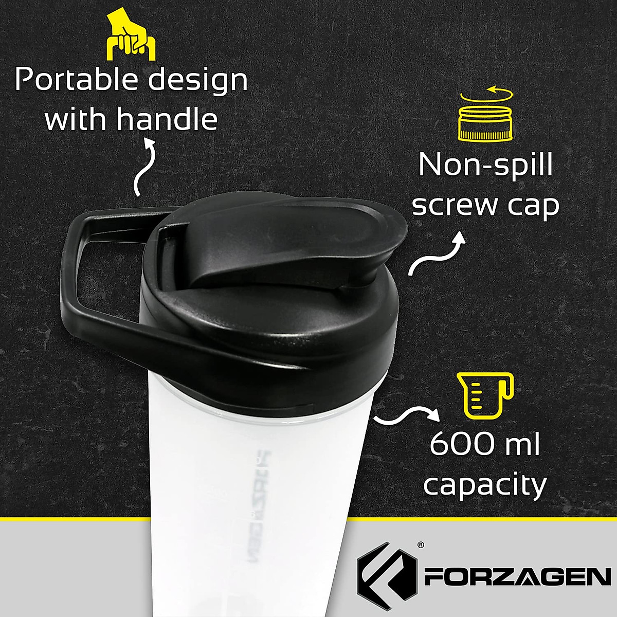 Forzagen Shaker Bottle 20 oz - Protein Shaker Bottle for Pre & Post workout drinks - Classic Protein Mixer Shaker Bottle (White)