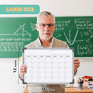 Small Monthly Calendar Dry Erase Whiteboard for Wall, 16" x 12" Magnetic Dry Erase Board, Hanging Double-Sided White Board, Portable Board for Drawing, Kitchen, Planning, Memo, School, Home, Office
